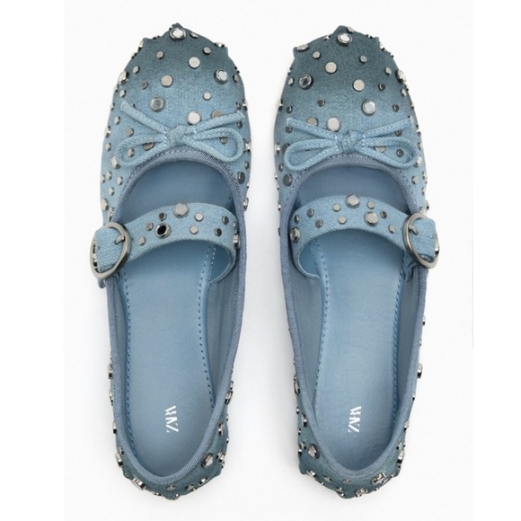 Zara | Shoes | Zara Studded Denim Flats | Poshmark